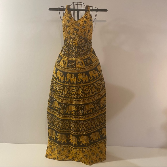 Dresses | 10 Cotton Elastic Bodice Elephant Design Maxi Dress No Size ...